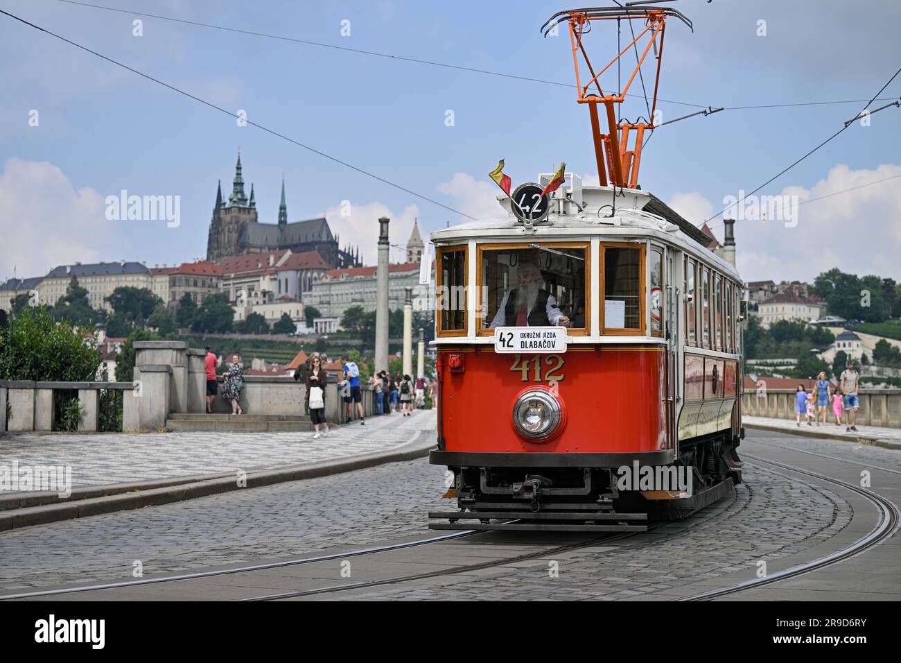 Historical tram operated by the Prague Transport Company (PDP) for ...