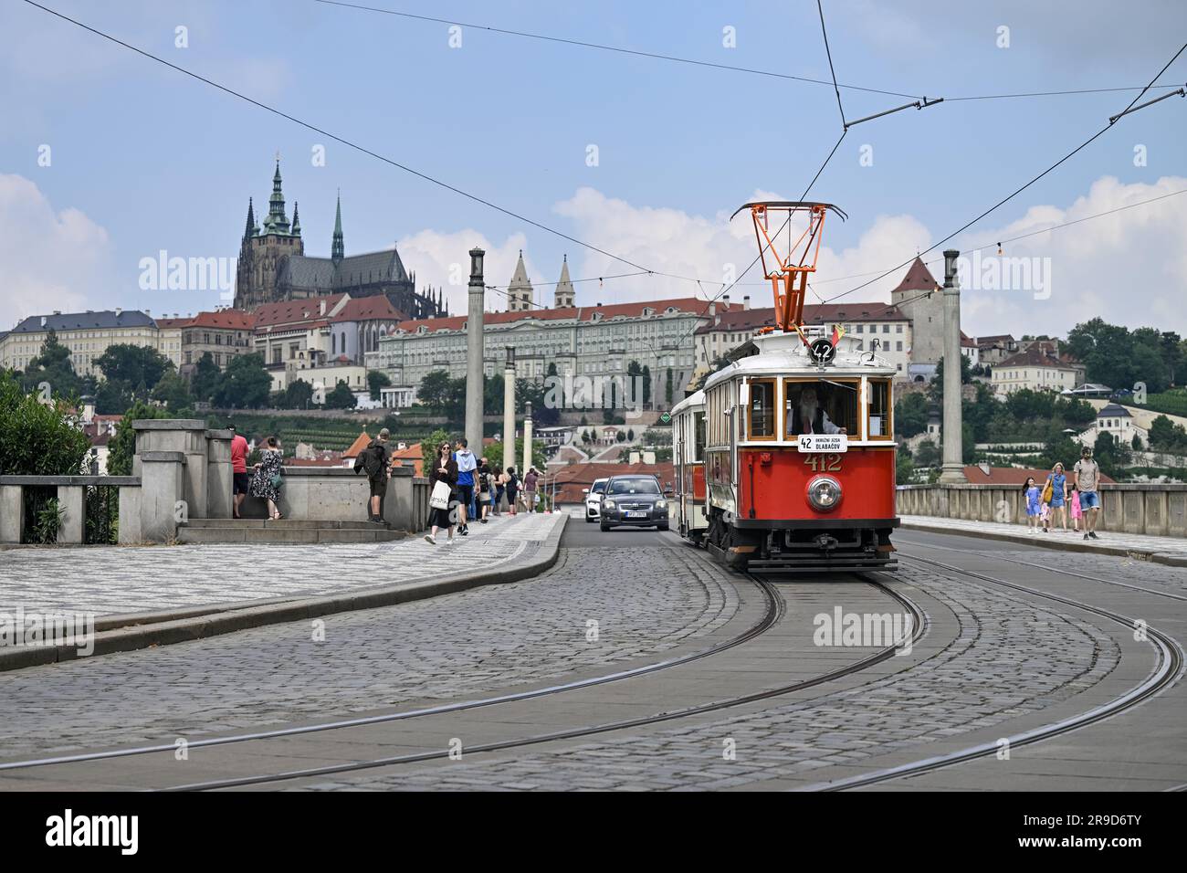 Historical tram operated by the Prague Transport Company (PDP) for ...