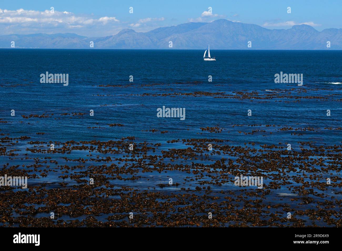 Tidal Pool with sailboat in distance at Millers Point, False Bay, Cape ...
