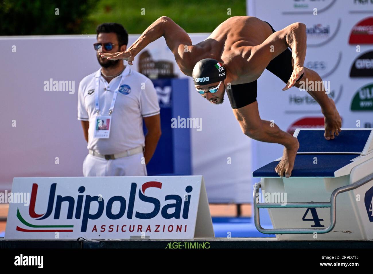 Thomas Ceccon of Italy competes competes in the 50m Butterfly Men Final ...