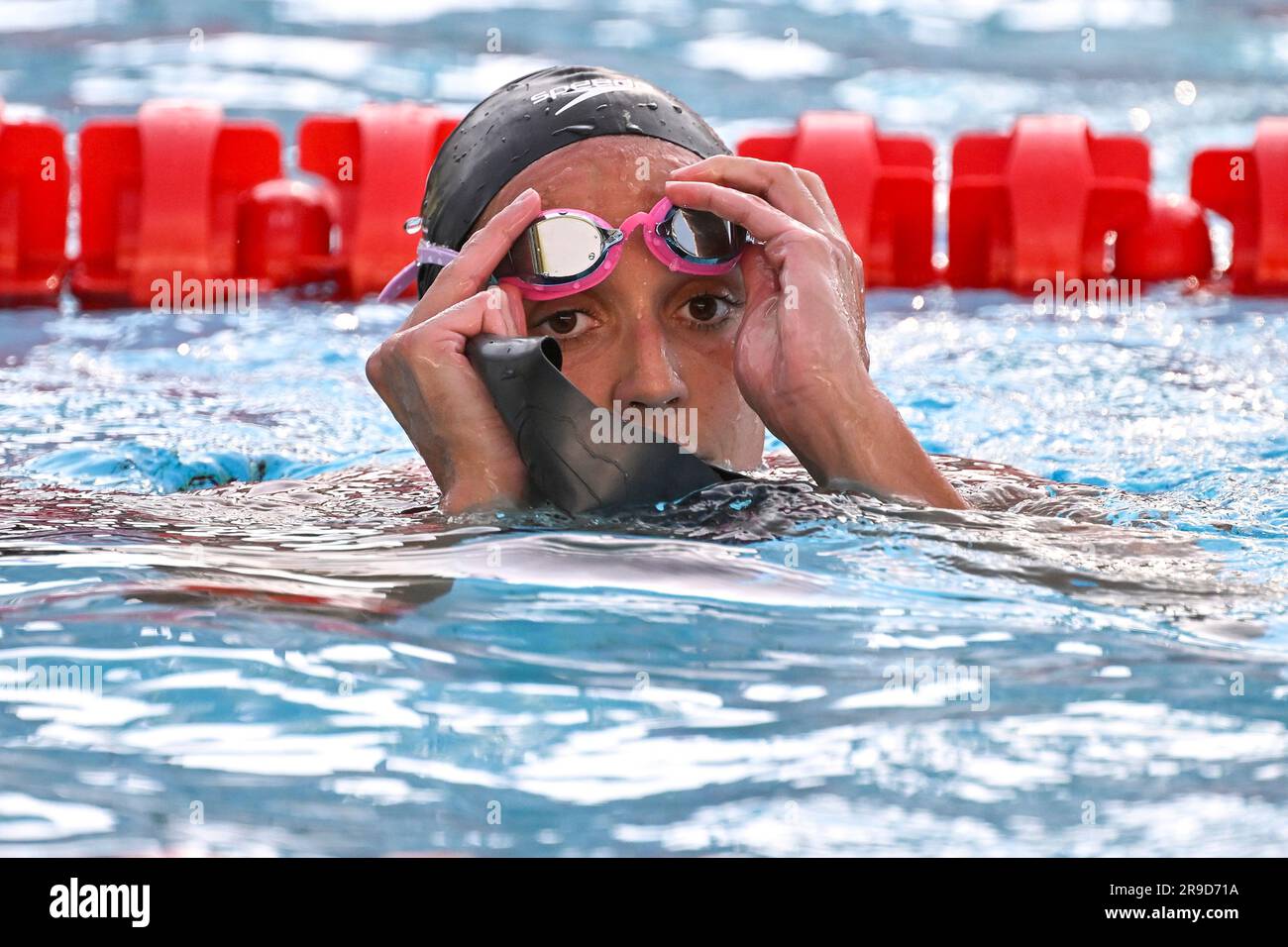 Kylie Masse of Canada looks on after compete in the 200m Backstroke ...