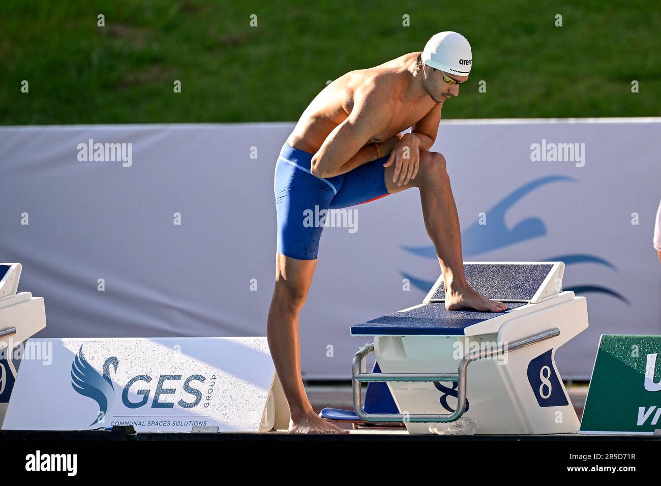 Lorenzo Gargani of Italy prepares to compete in the 50m Butterfly Men ...