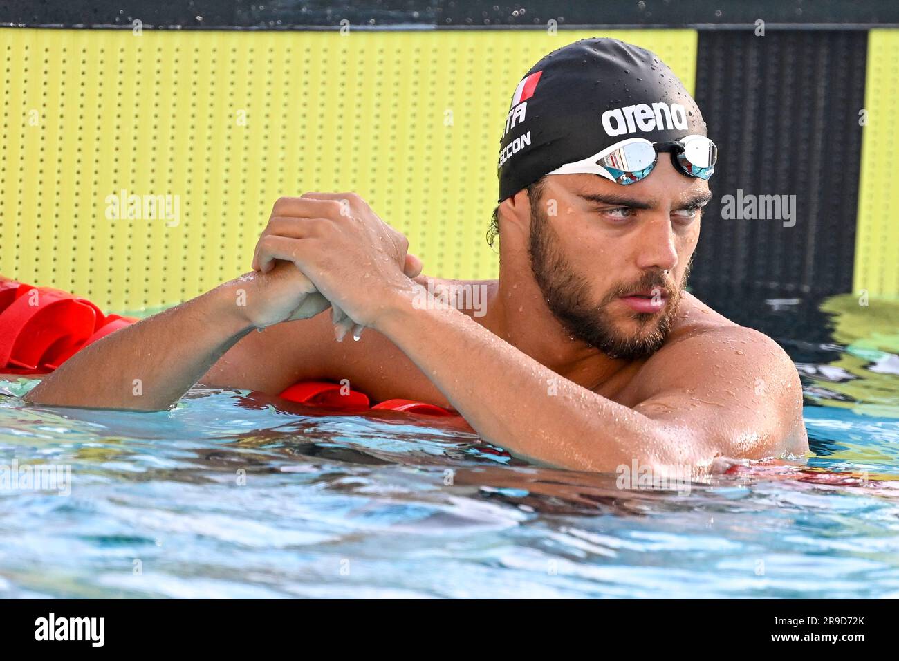 Thomas Ceccon of Italy looks on after compete competes in the 50m ...