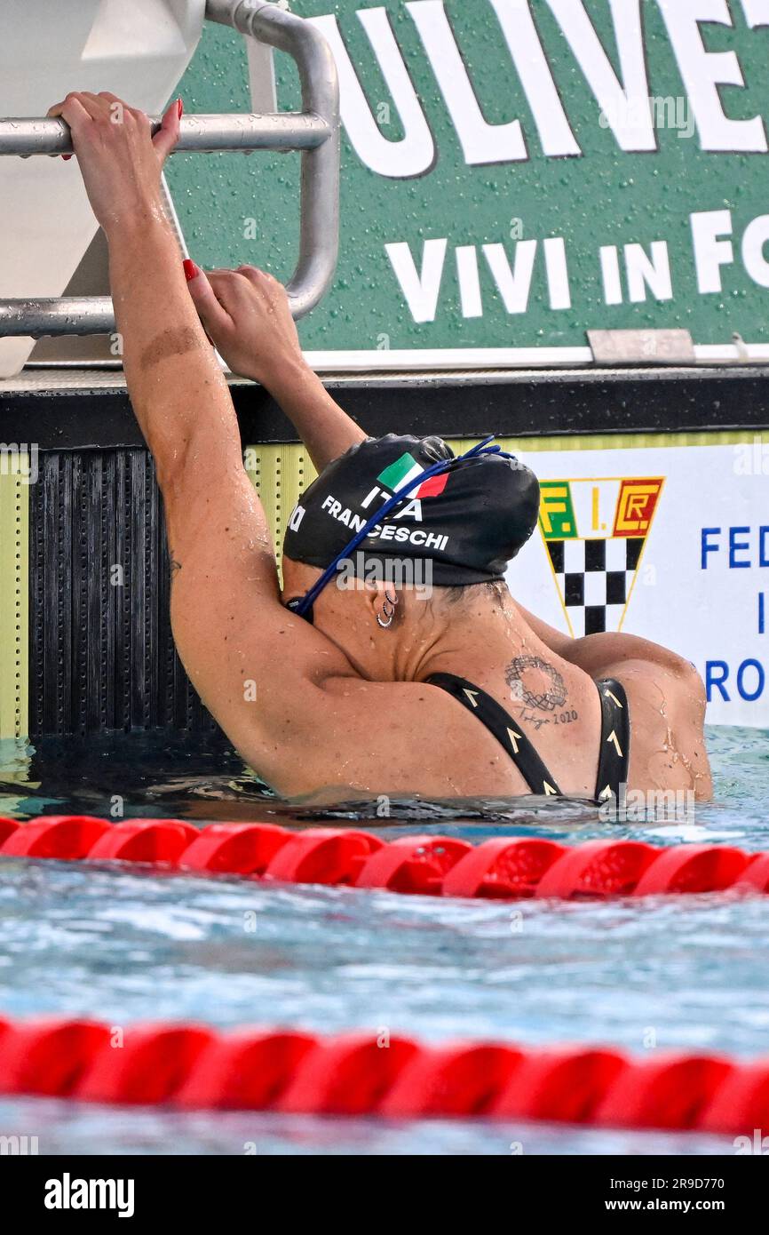 Sara Franceschi of Italy reacts after compete in the 200m Individual ...