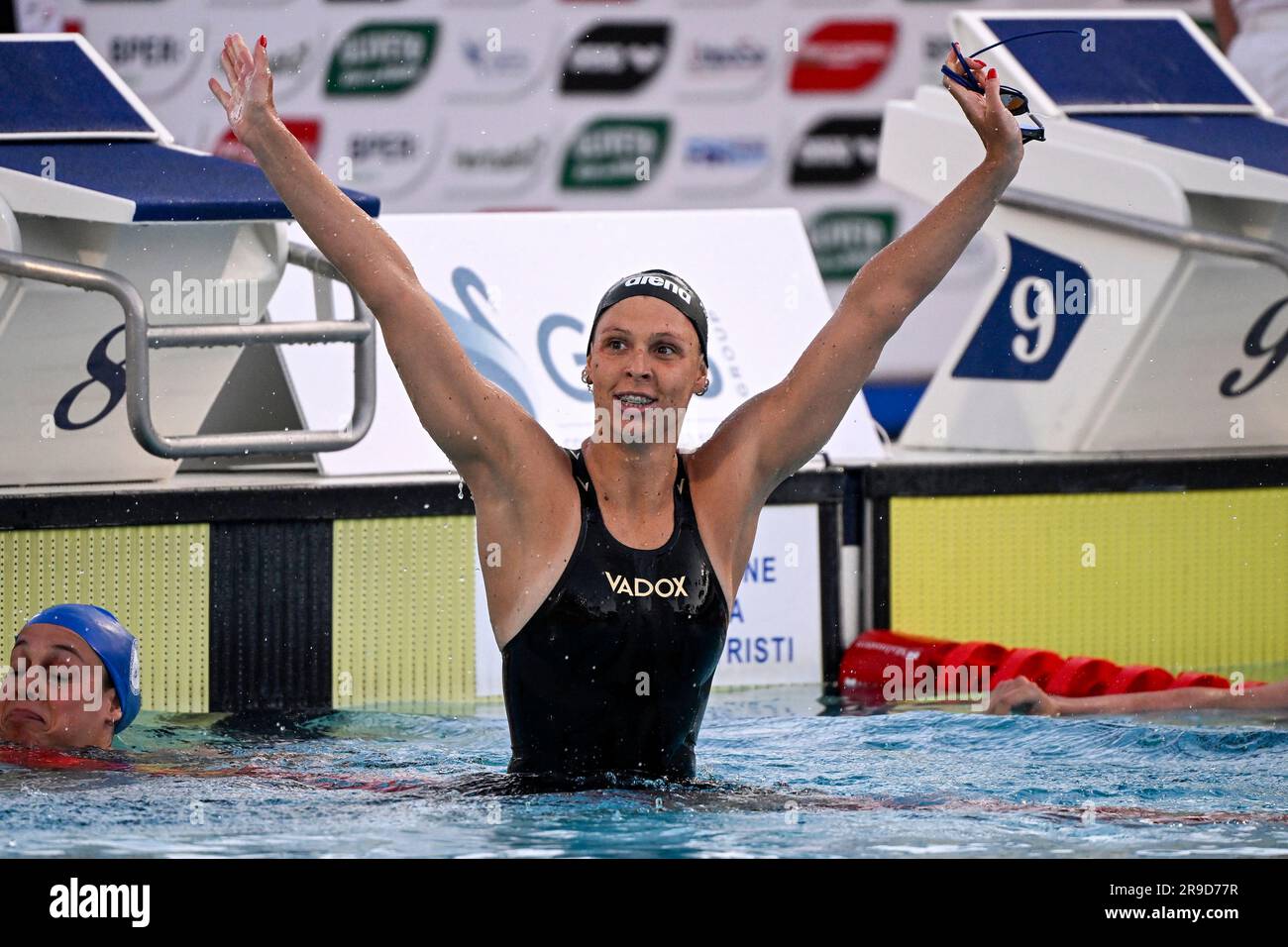 Sara Franceschi of Italy celebrates after compete in the 200m ...