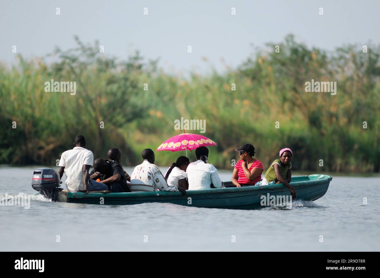 Local people on Boat, Zambezi River, near Kasane, Caprivi, Namibia ...