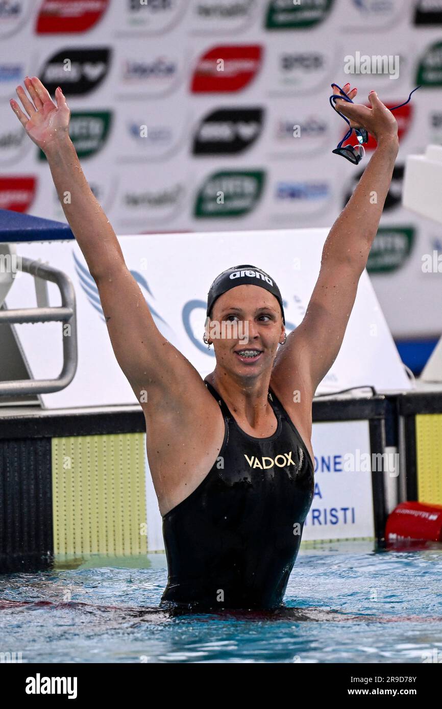Sara Franceschi of Italy celebrates after compete in the 200m ...