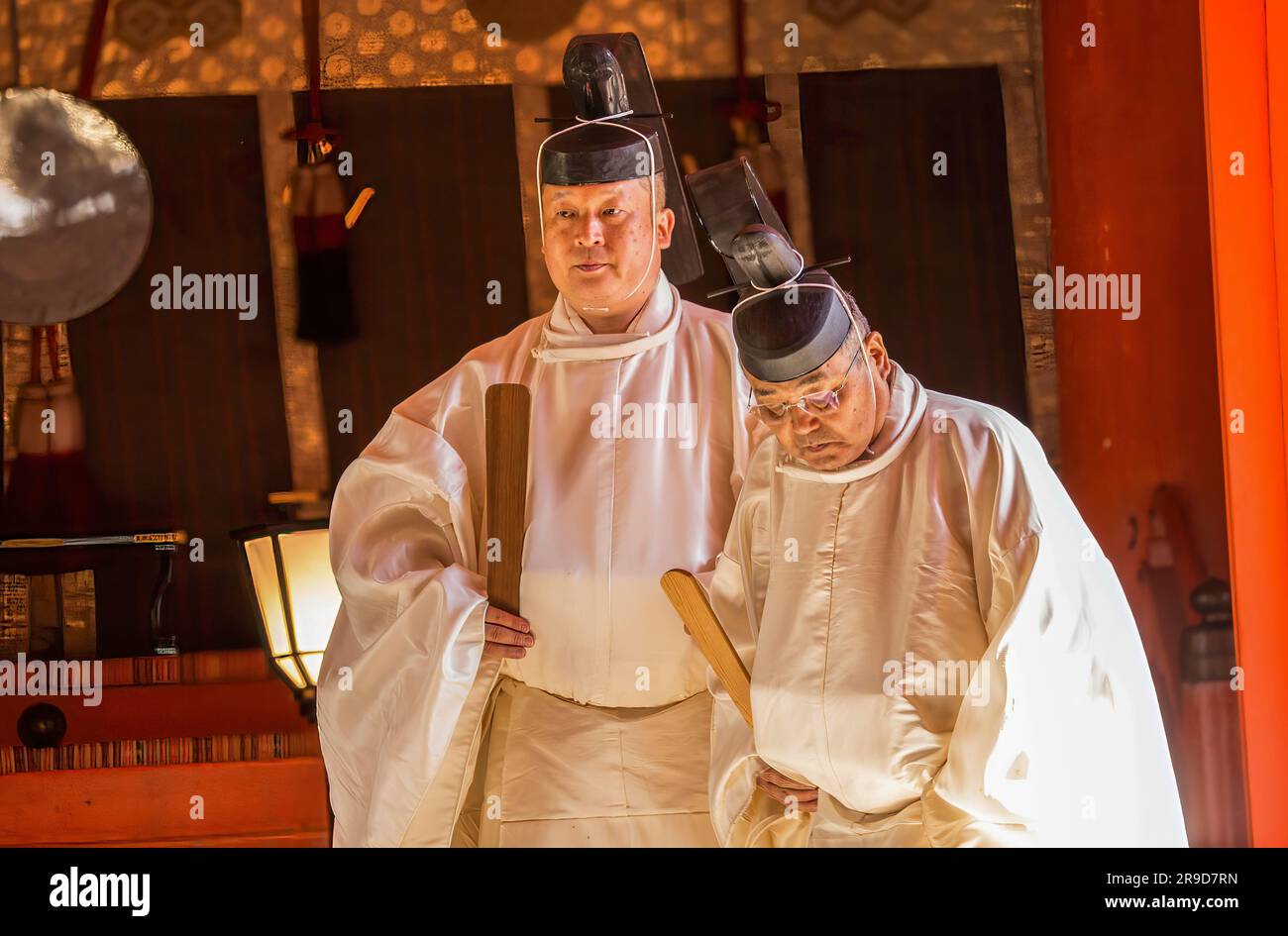 Morning ritual at the Itsukushima shrine Stock Photo - Alamy