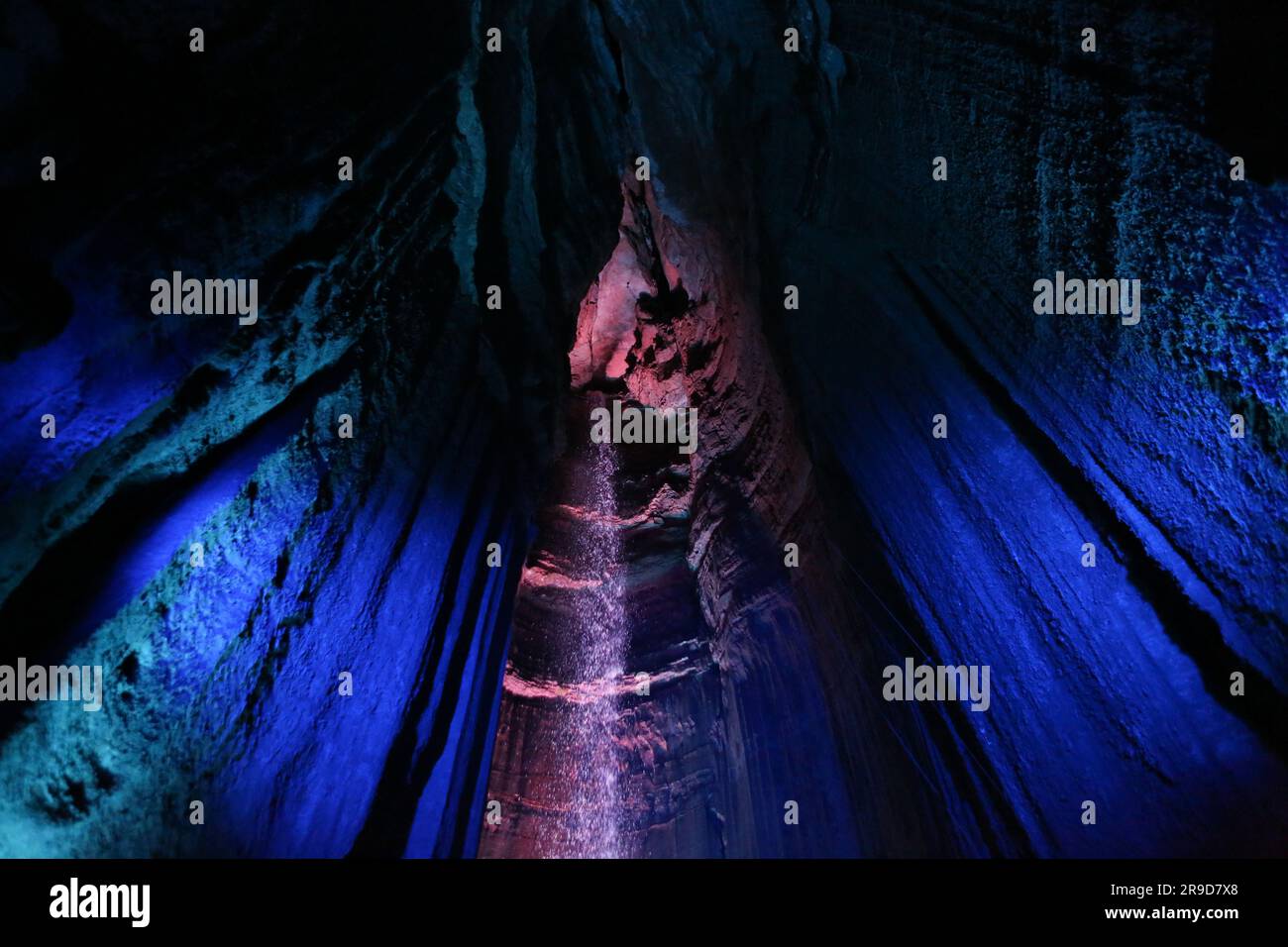 Colored lights on Ruby Falls in Tennessee Stock Photo - Alamy