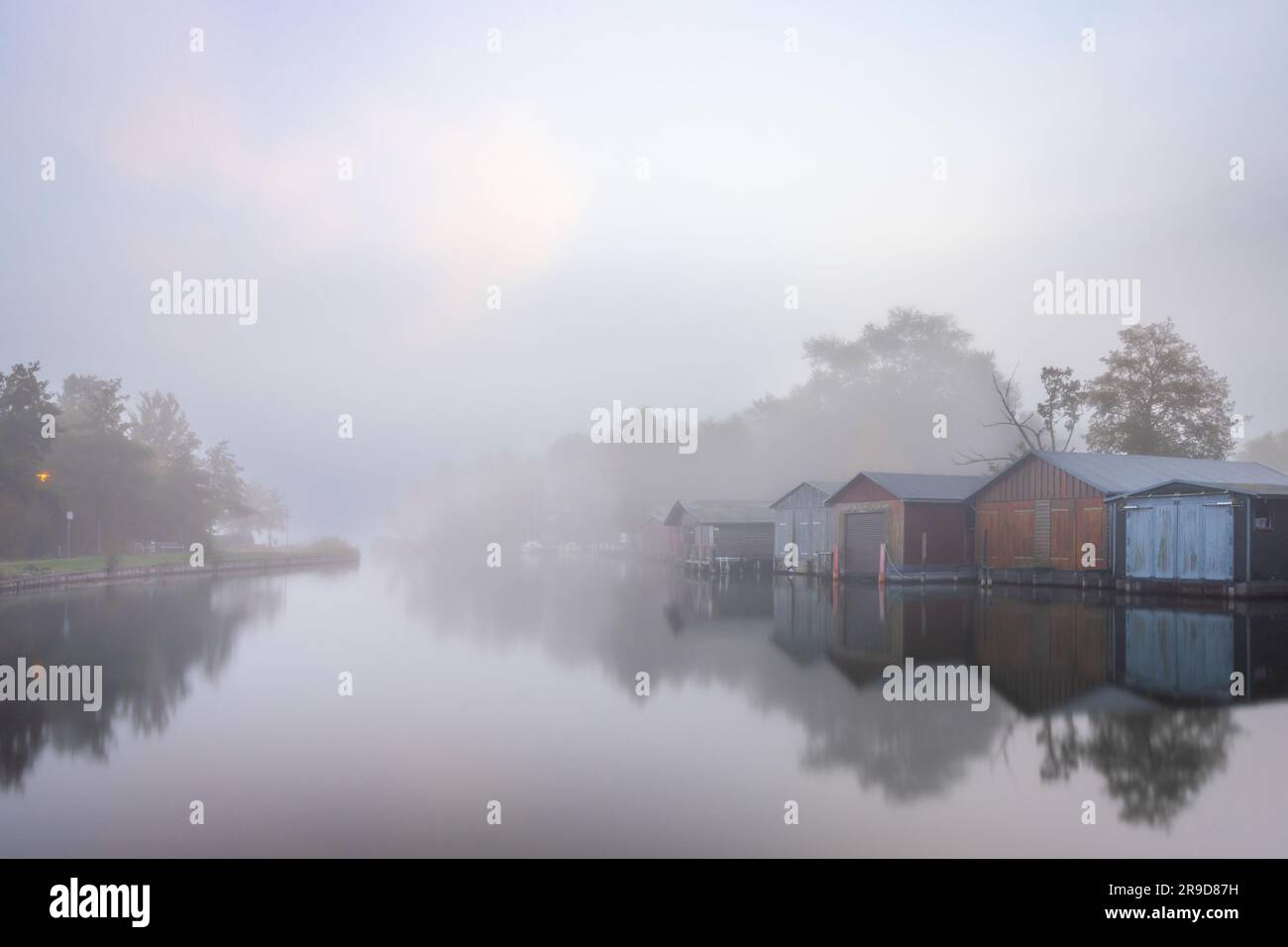 The boat huts on the lake in Plau in the Mecklenburg Lake District in ...