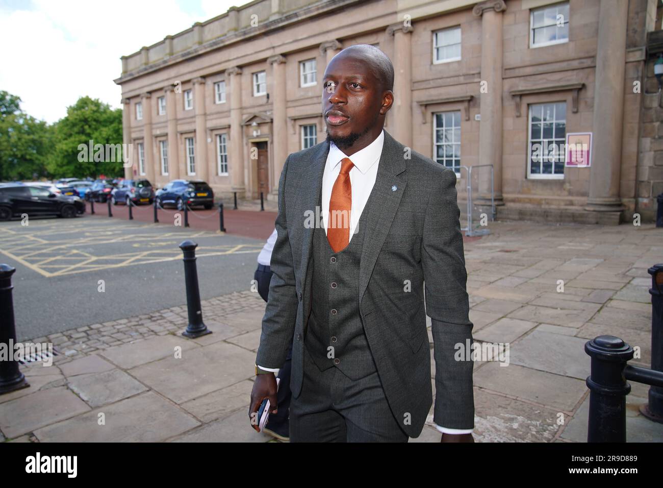 Manchester City footballer Benjamin Mendy arrives at Chester Crown Court, where he is appearing ...
