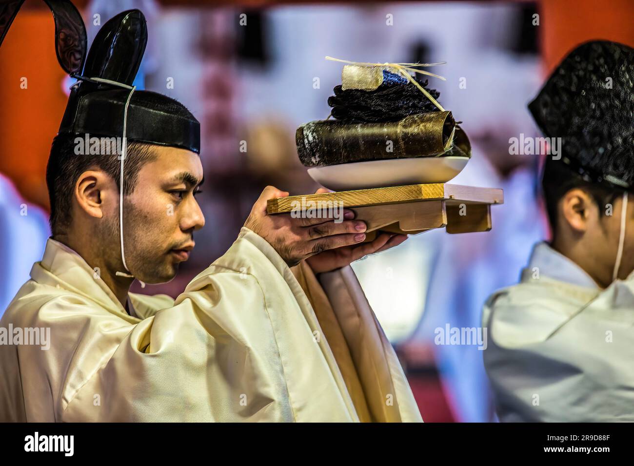 Morning ritual at the Itsukushima shrine Stock Photo - Alamy