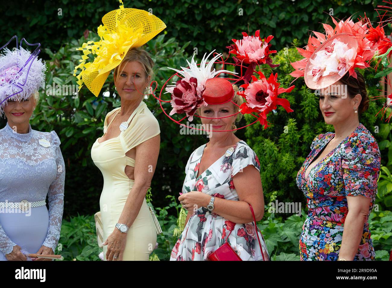 Ascot, Berkshire, UK. 21st June, 2023. Milliner Viv Jenner (3rd right ...