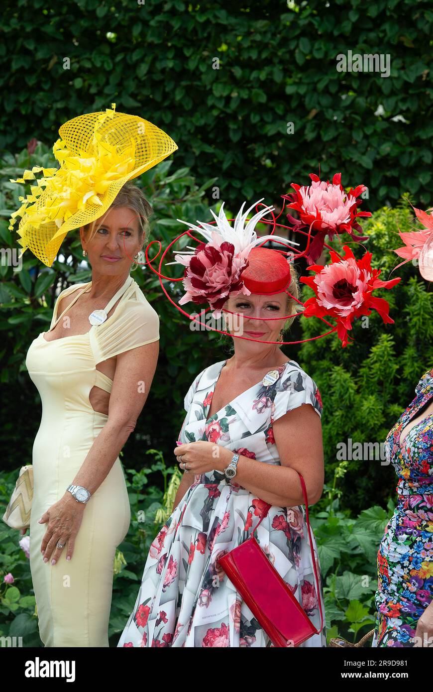 Ascot, Berkshire, UK. 21st June, 2023. Milliner Viv Jenner (R) wears ...