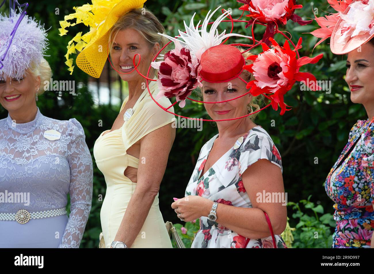 Ascot, Berkshire, UK. 21st June, 2023. Milliner Viv Jenner (3rd right ...