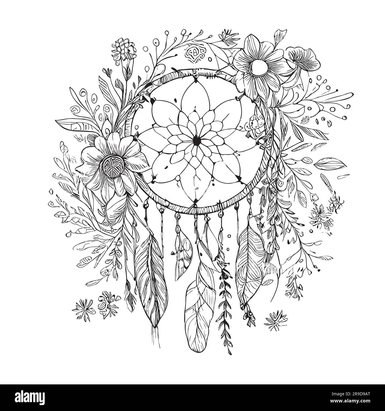 Dreamcatcher With Flowers Drawings