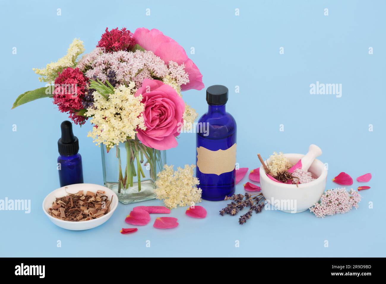 Calming flowers and herbs with valerian root, rose, elder and lavender ...