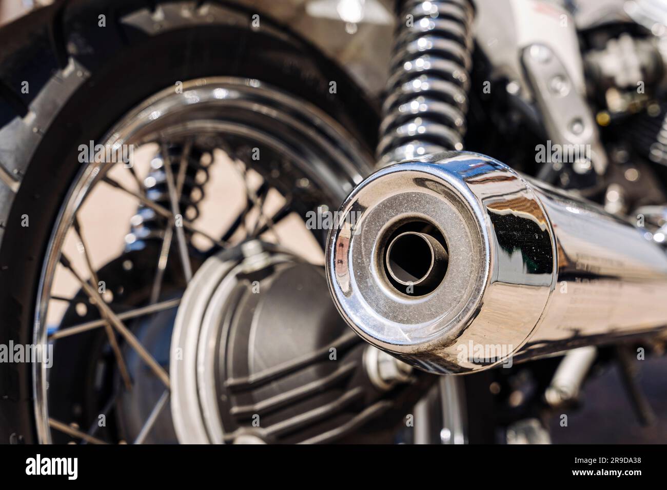 motorcycle rear wheel and exhaust pipe and shock absorber with spring ...