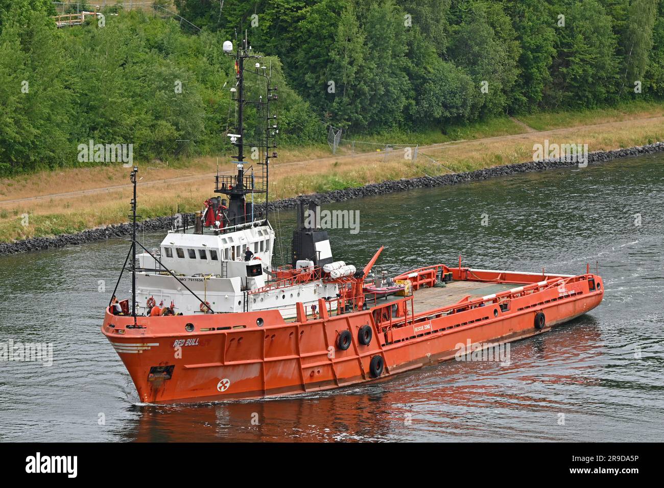 Offhore Tug / Supply Ship RED BULL passing the Kiel Canal Stock Photo ...