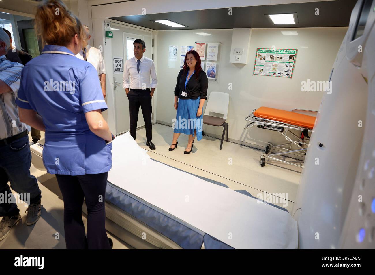 Prime Minister Rishi Sunak during a visit to a mobile lung health check ...