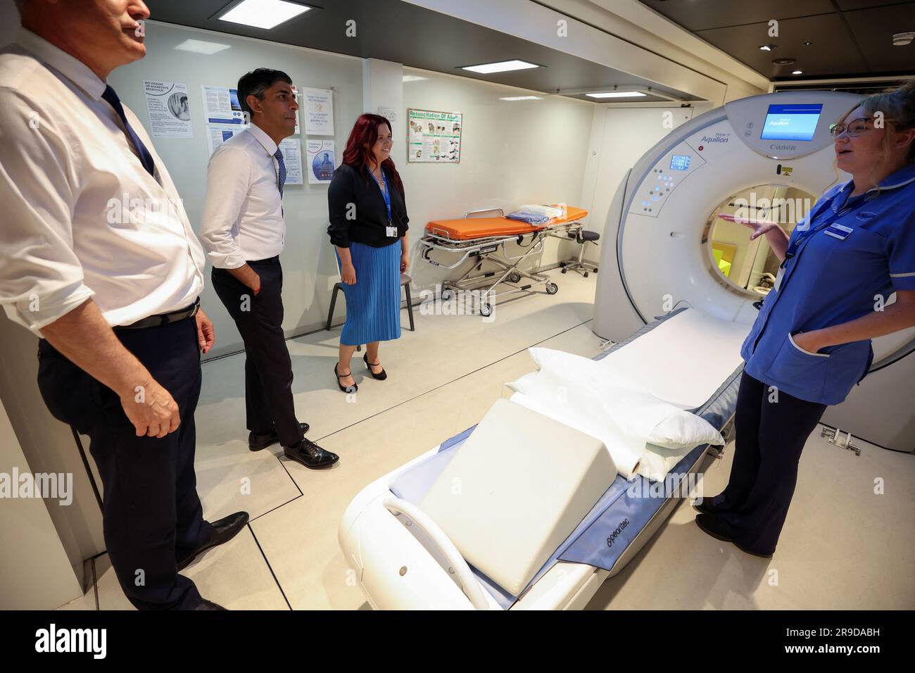 Prime Minister Rishi Sunak during a visit to a mobile lung health check ...