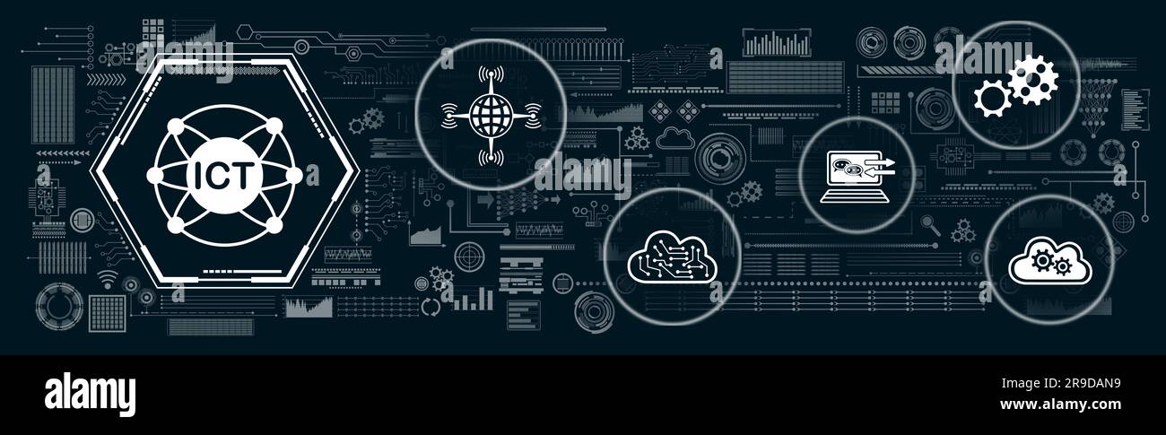 Concept of ict with icons on futuristic hud interface Stock Photo - Alamy