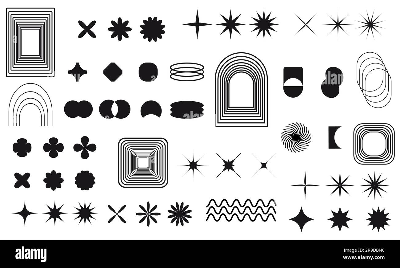 Swiss bauhaus y2k brutalist elements. Abstract geometric shapes, contemporary flower, star ...