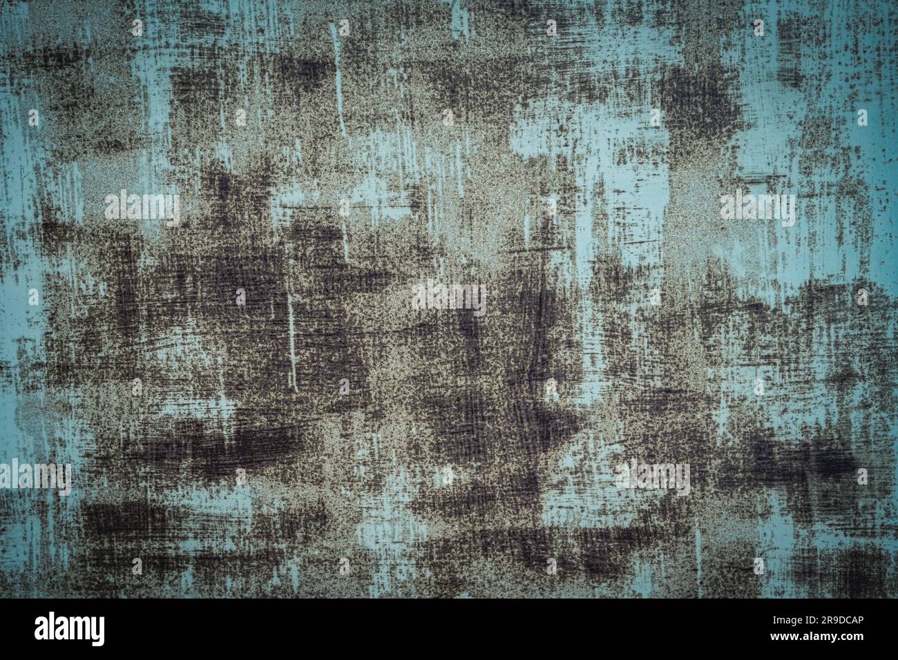 The background of an old iron sheet painted blue with rust spots. dirty ...