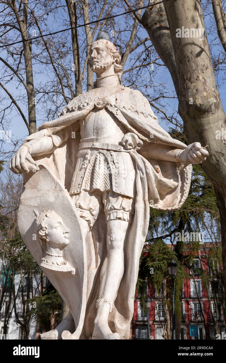 Madrid, Spain - FEB 16, 2022: Statues of Spanish royal personalities at ...
