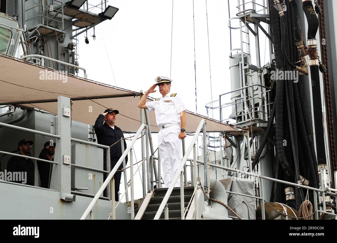 Military personnel on the ship during the reception of the BAC. "Patiño ...