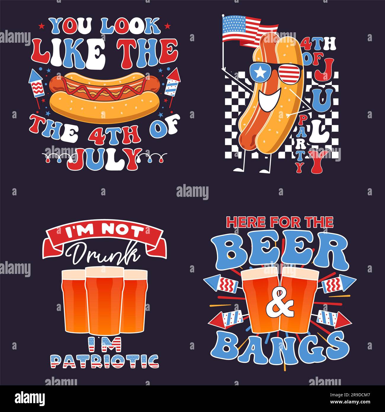 4th of July typography designs set with quotes and elements - hot dog ...