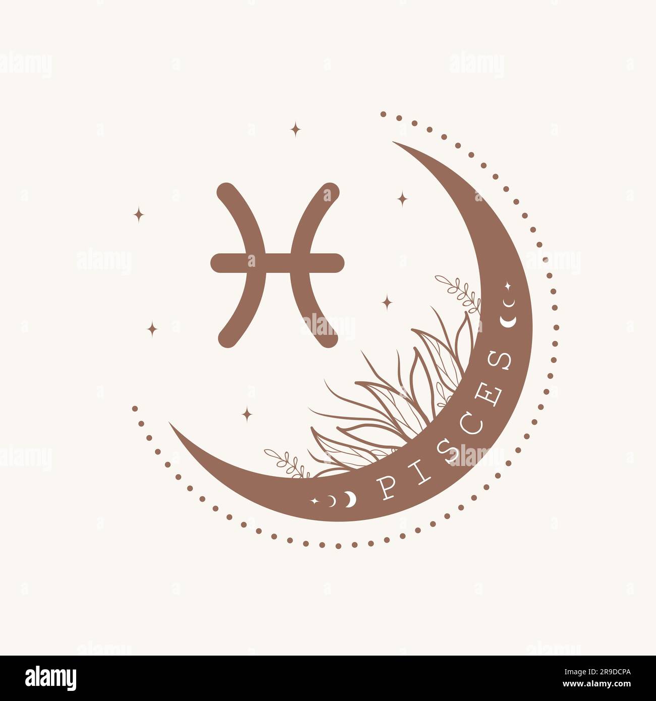 Astrological Pisces zodiac sign. Horoscope icon in boho minimalist ...