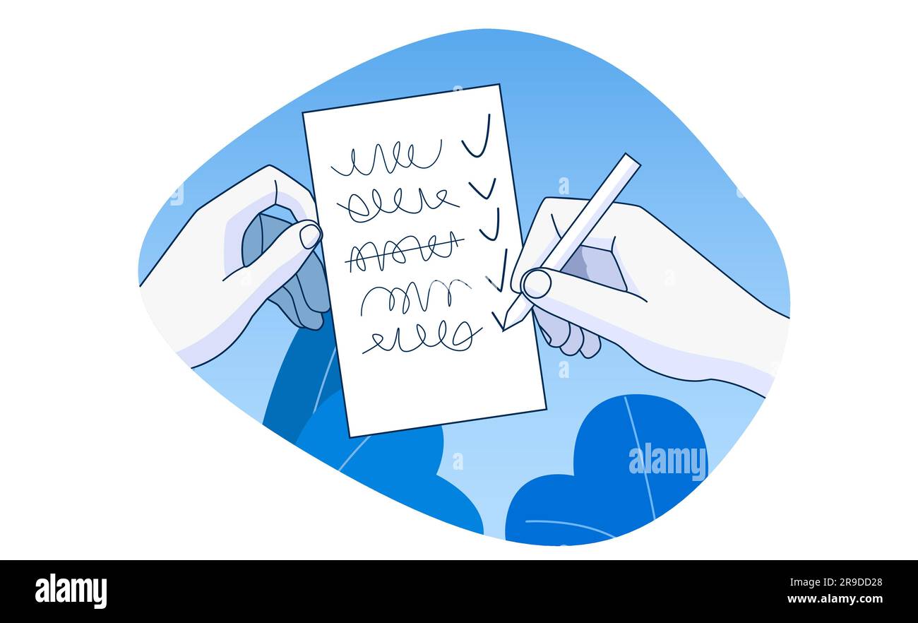 Hand makes a to-do list on paper. Reminder sticker. Modern flat style ...