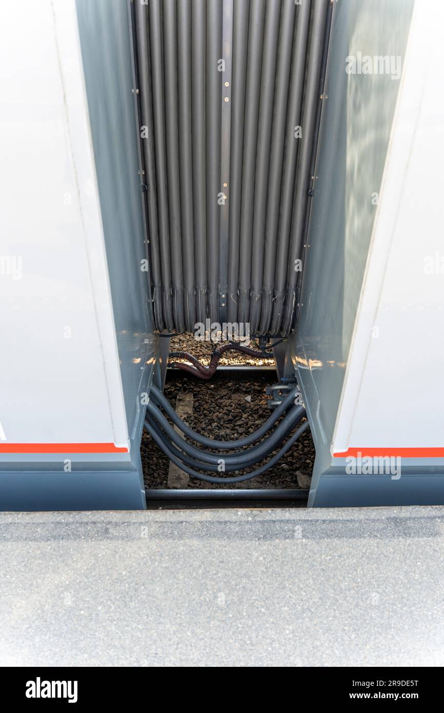connection of electric train cars with rubber corrugation . transition ...