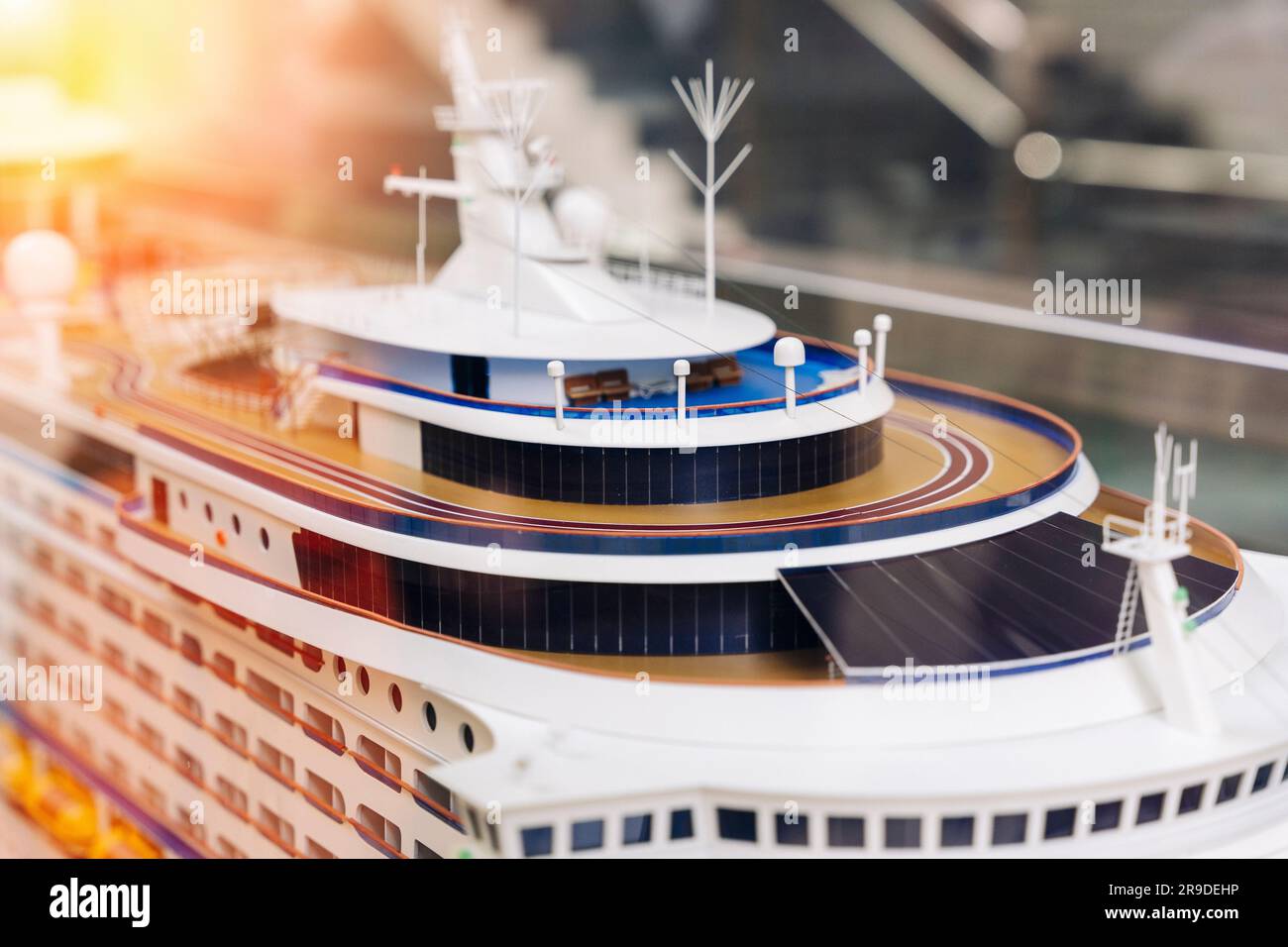 side view of a huge snow-white ocean liner. A large-scale model of a ...