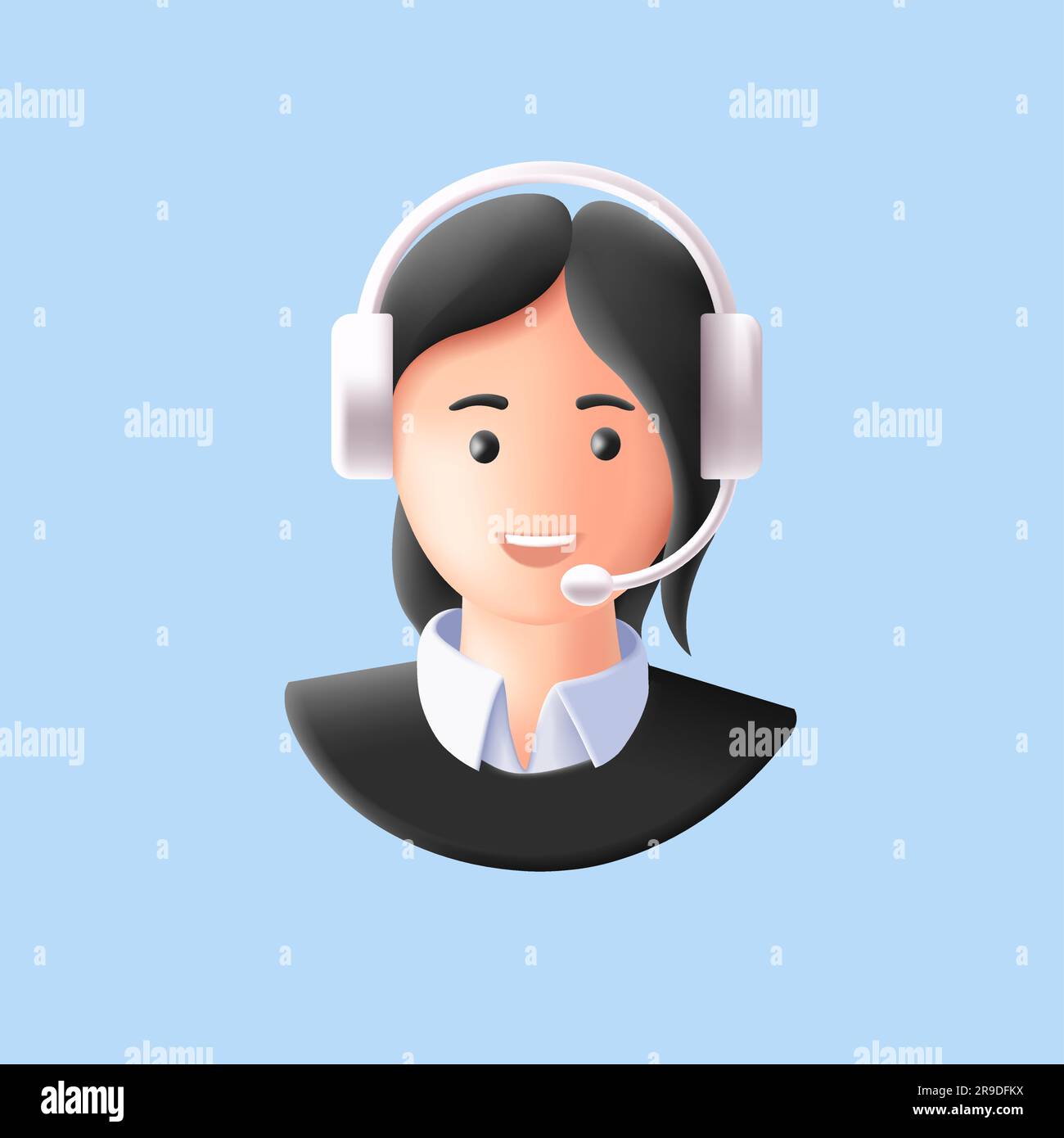 3d render style illustration of call center support person with headset ...