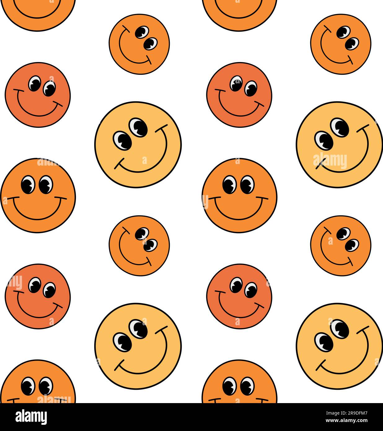 Vector seamless pattern of different color retro groovy face with smile ...