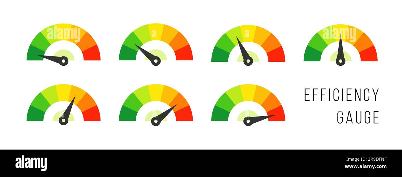 Efficiency meter illustration. Efficiency gauge vector concept set ...