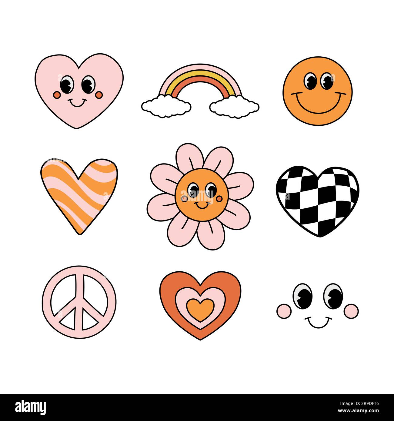 Vector set of retro groovy elements isolated on white background Stock ...