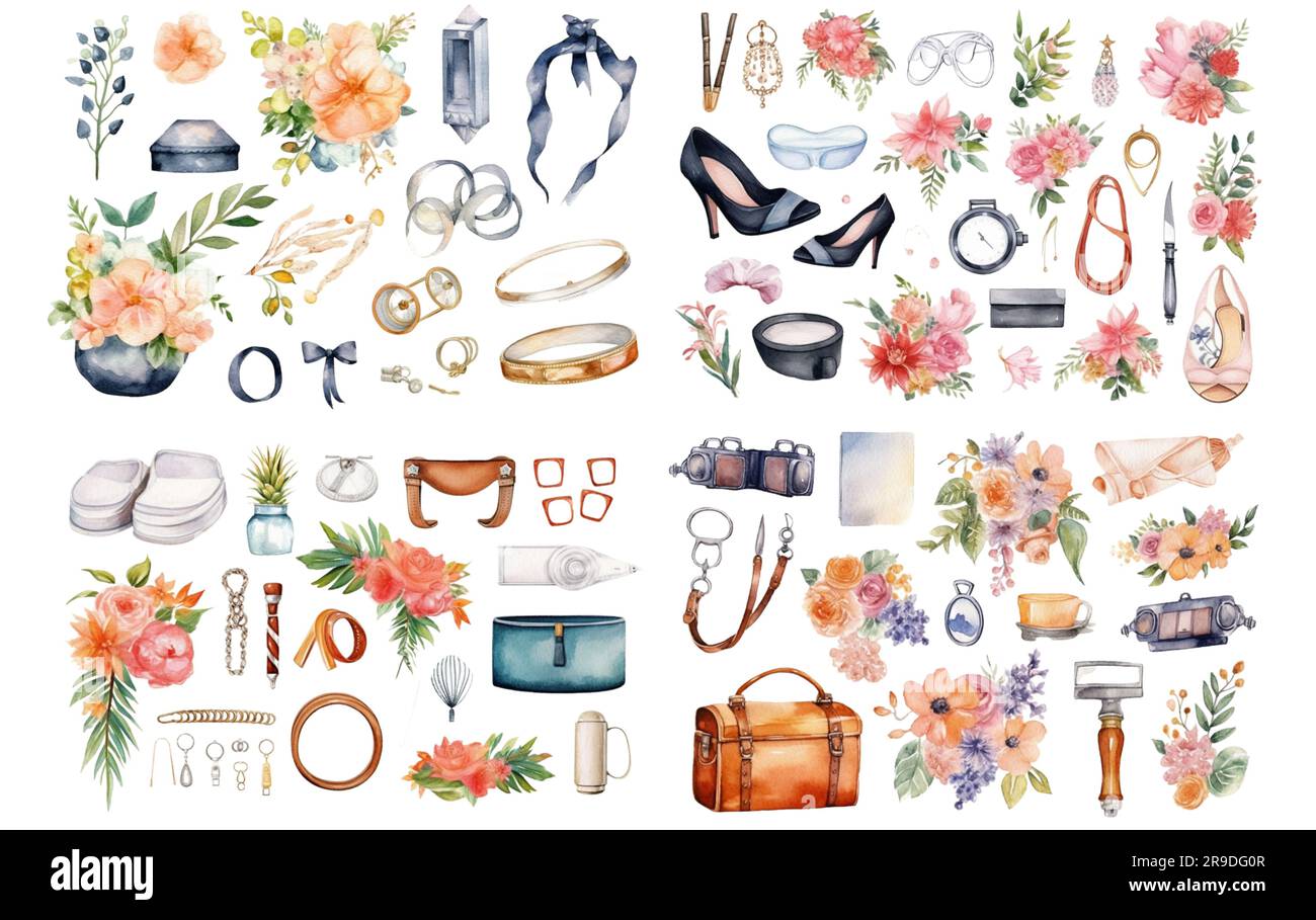 Watercolor wedding on white background. Watercolor painting daily ...