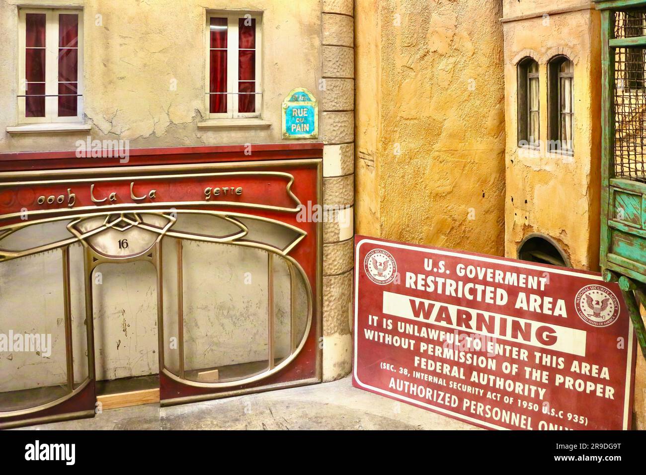 Warning sign and film set items in the prop display studio tour ...