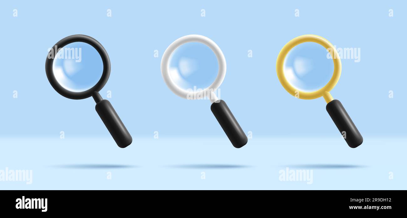 Magnifying glass. Discovery, research, search, analysis concept. 3d ...