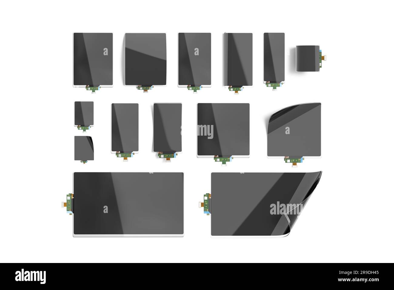 Blank black curved and straight rectangular display mockup, different ...