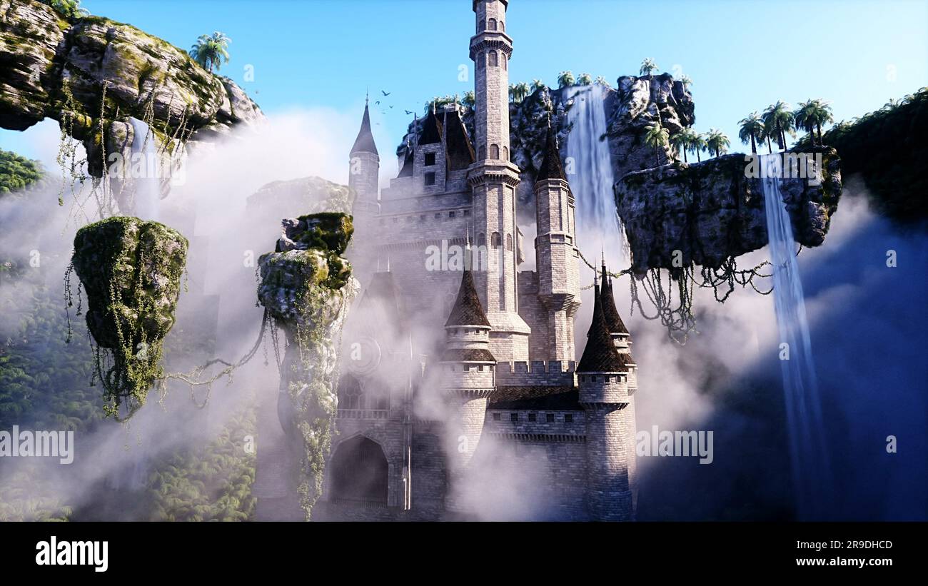 Fantasy fairytale flying rocks castle hi-res stock photography and ...