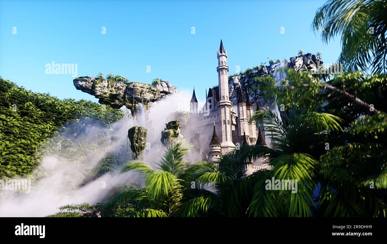 Fantasy fairytale flying rocks castle hi-res stock photography and ...