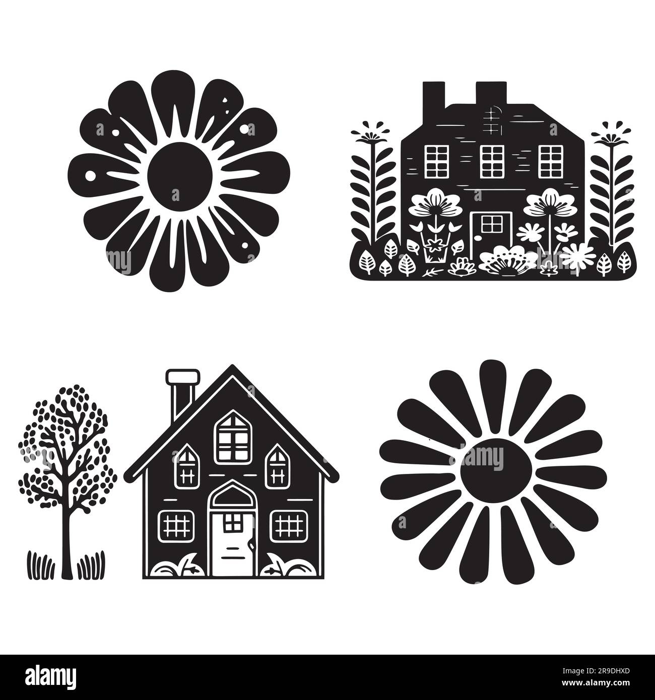 Set of rustic cottage motif in homestead vintage style. Vector ...