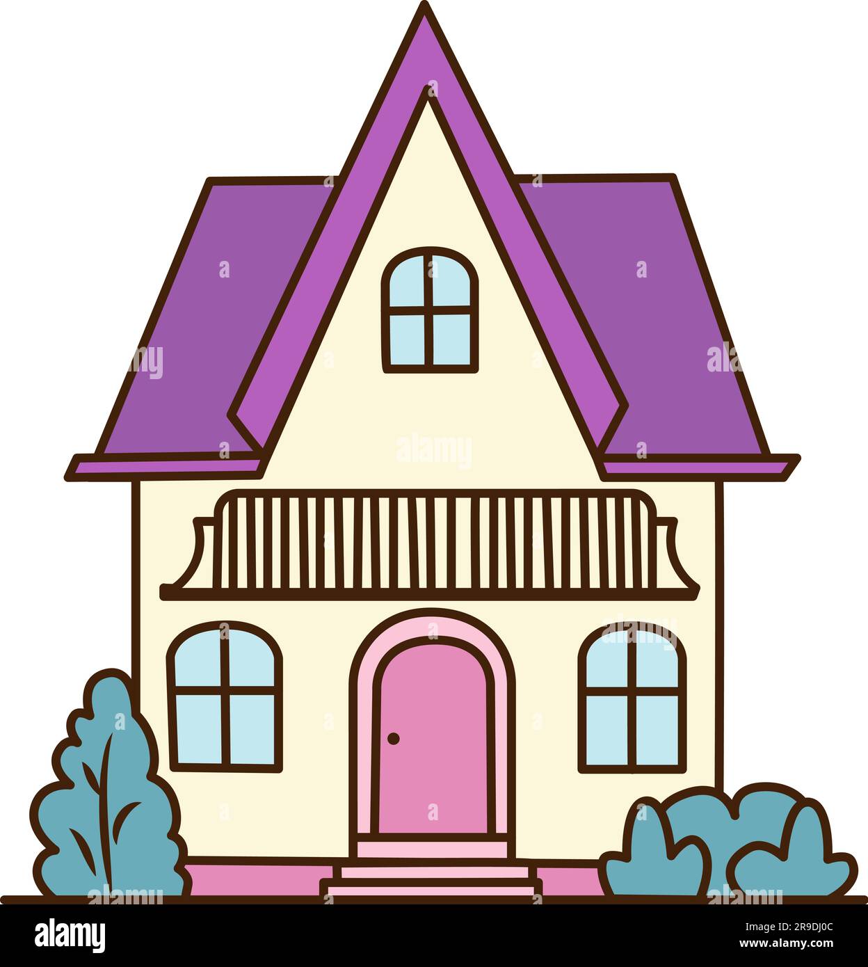 Classic American family house cartoon drawing. Traditional suburban ...