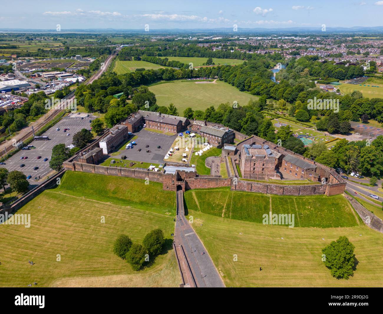 An aerial drone photo of the Carlisle castle. The castle is located ...