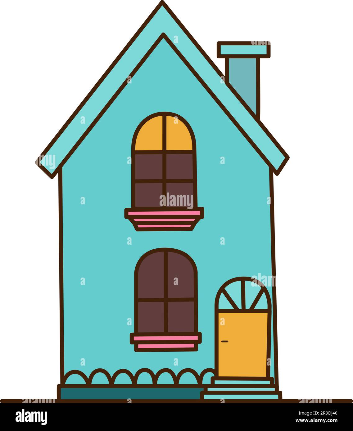 Cute cartoon blue house, vector illustration. house with two windows ...