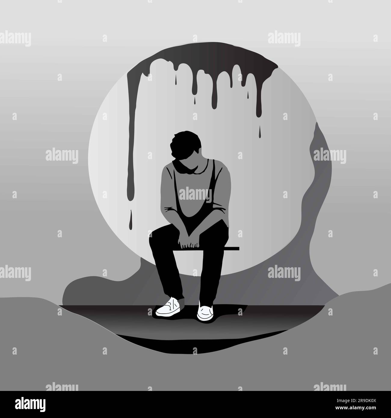 Man silhouette. Illustration of a man in depression. Psychology ...